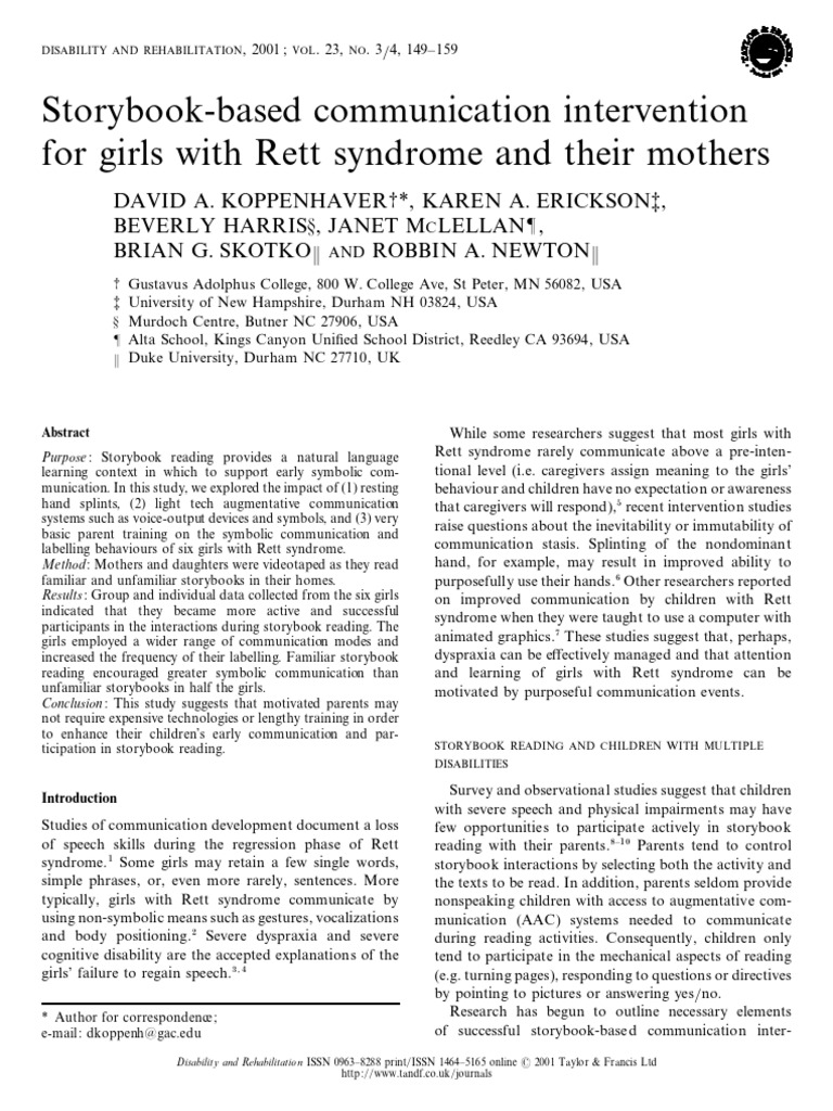 Story based communication intervention and Rett syndrome | PDF | Communication | Human Communication