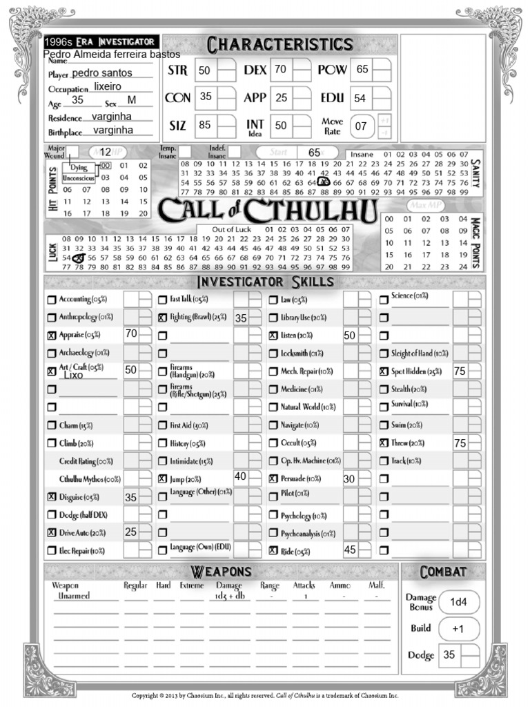 Dados e Estatísticas de Call of Cthulhu | PDF