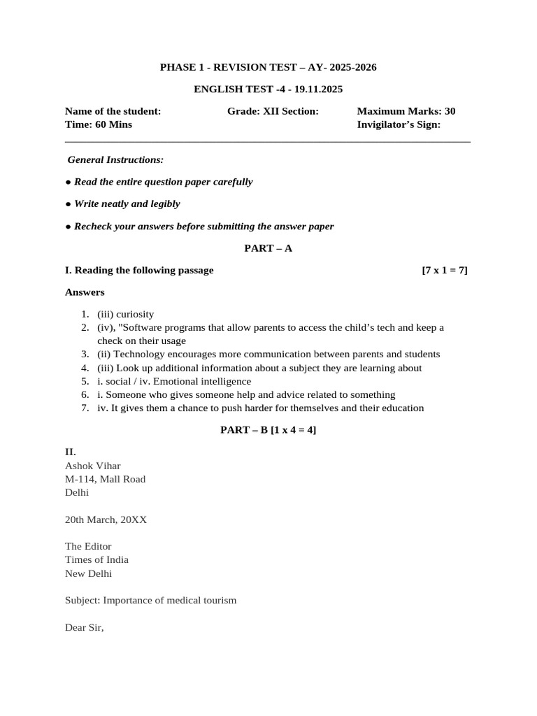 GR 12 - English - Phase 1 - Revision - 4 - Asnwer Key | PDF | Tourism