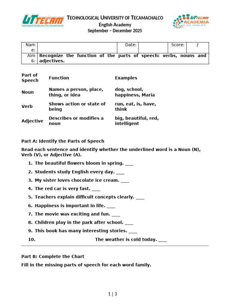 Week 6 Parts of Speech Functions | PDF | Adjective | Part Of Speech