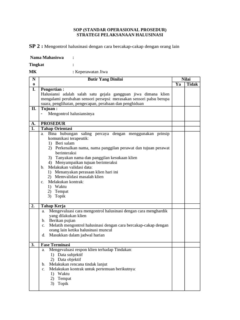 SOP SP 2 Halusinasi | PDF