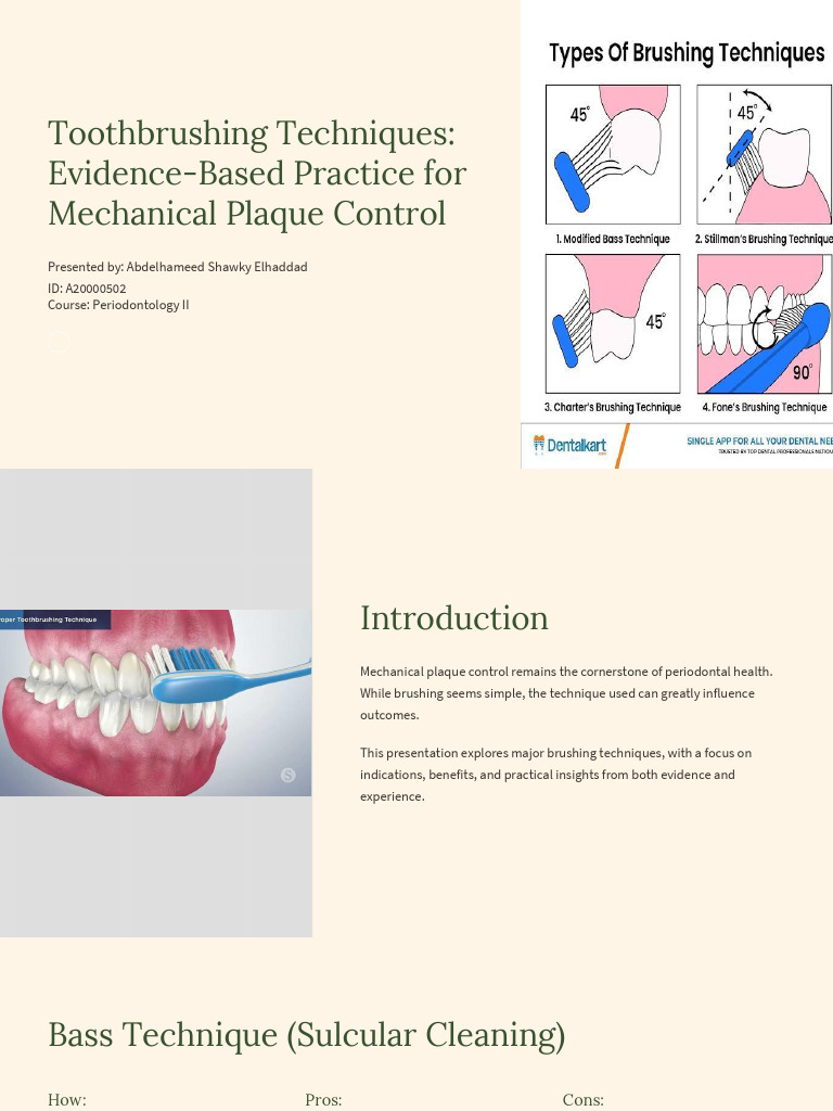 Toothbrushing Techniques Evidence Based Practice For Mechanical | PDF | Periodontology | Medical ...