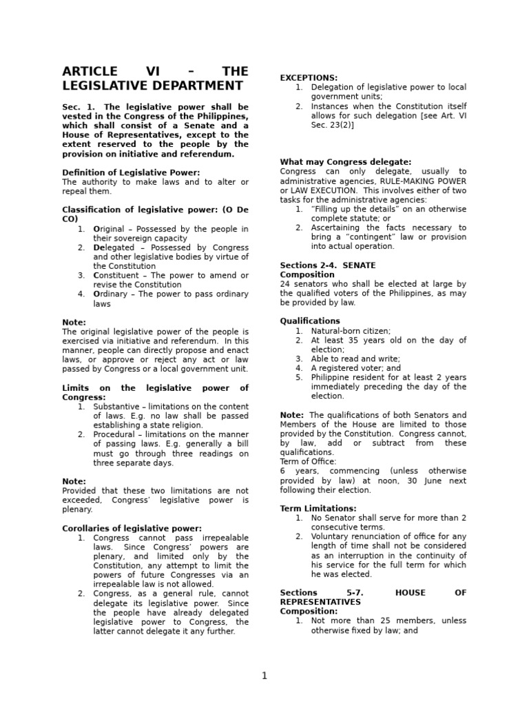 Article VI Legislative Department 1 9 | PDF | Appropriation Bill ...