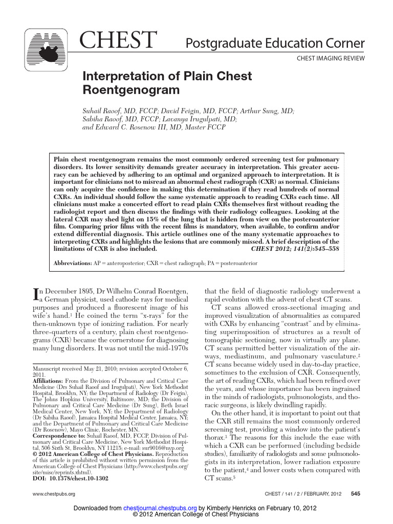 How To Read Chest Xray | PDF | Radiology | Lung