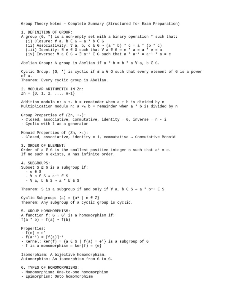 Group Theory Exam Preparation Notes | PDF | Group (Mathematics ...