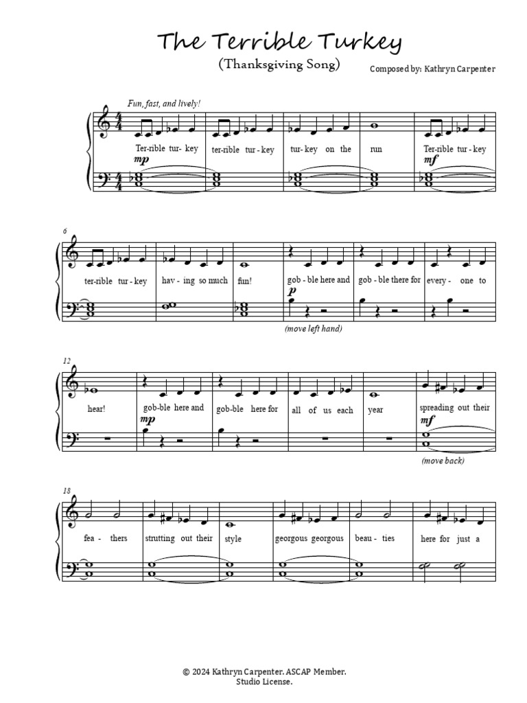 The Terrible Turkey: (Thanksgiving Song) | PDF