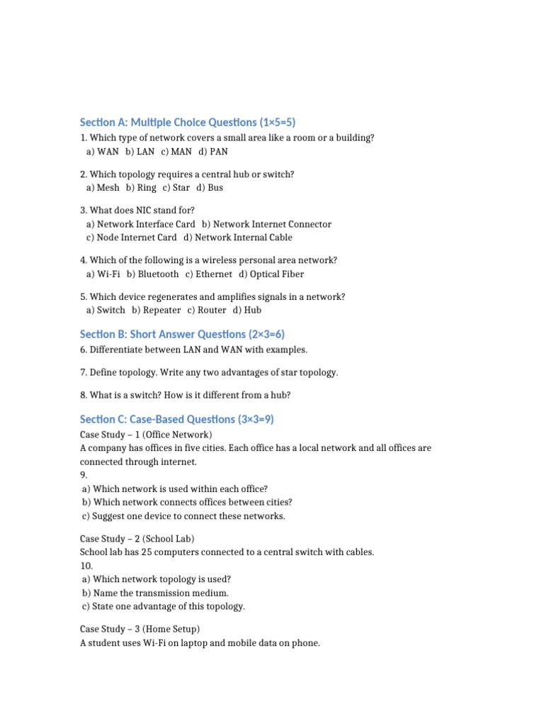 Networking Concepts Quiz and Case Studies | PDF