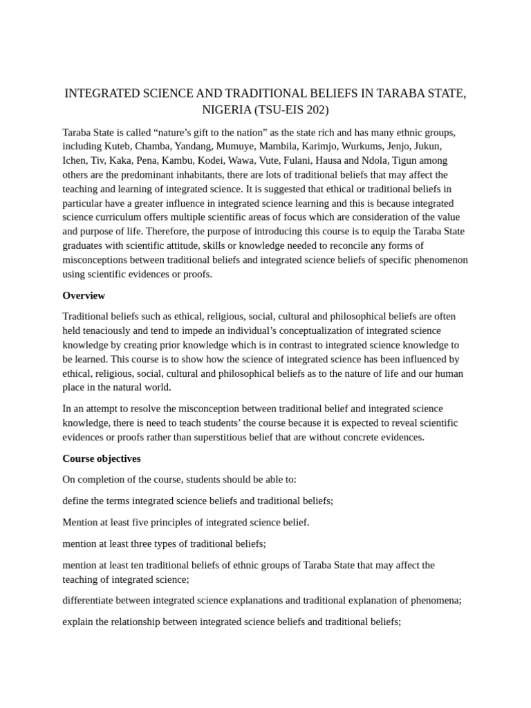 Integrated Science and Traditional Beliefs in Taraba State | PDF ...