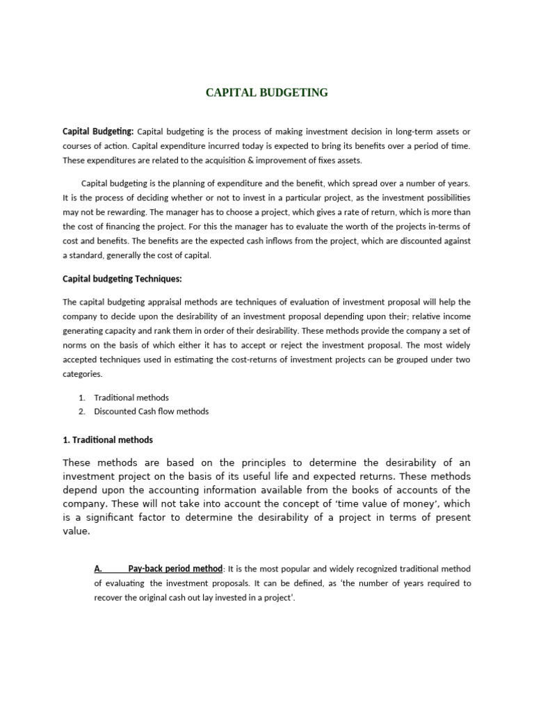 Capital Budgeting Techniques Formulas | PDF | Capital Budgeting | Net ...
