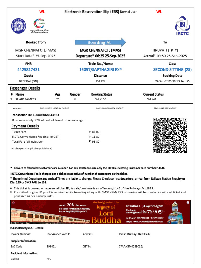 16057/sapthagiri Exp Second Sitting (2S) : WL WL | PDF | Identity ...