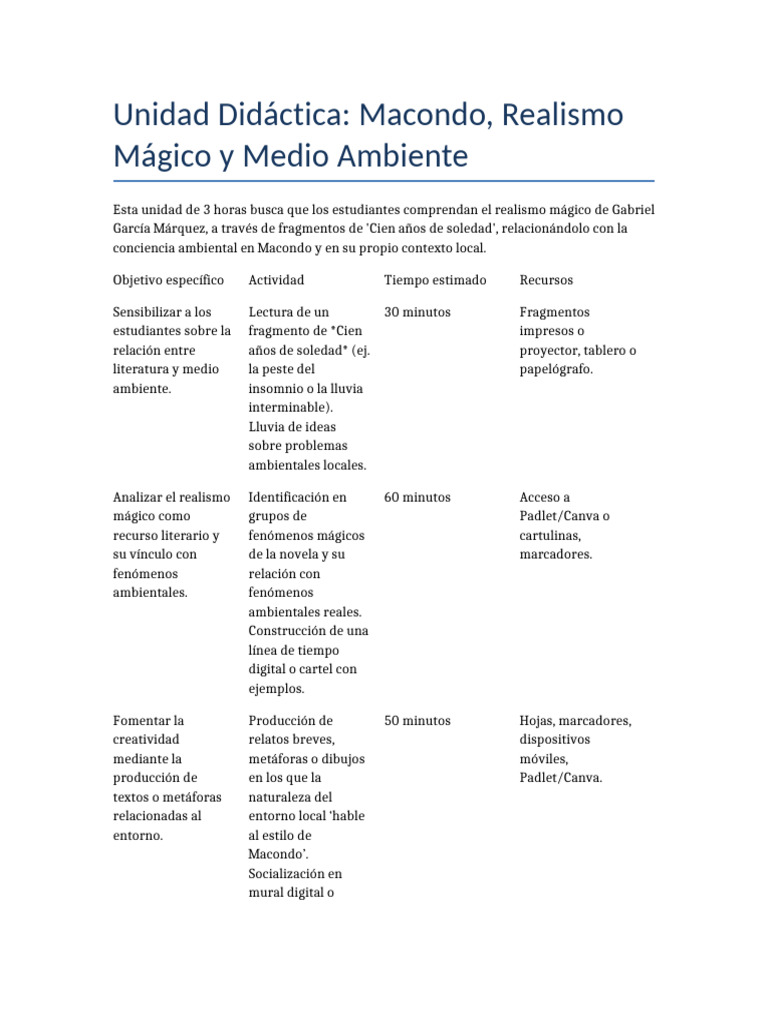 Unidad Didactica Macondo (1) | PDF