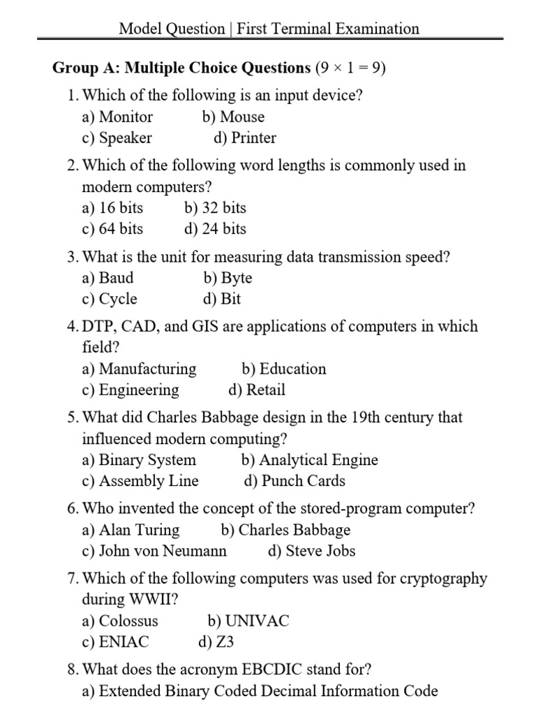 Model Question | PDF | Bit | Office Equipment