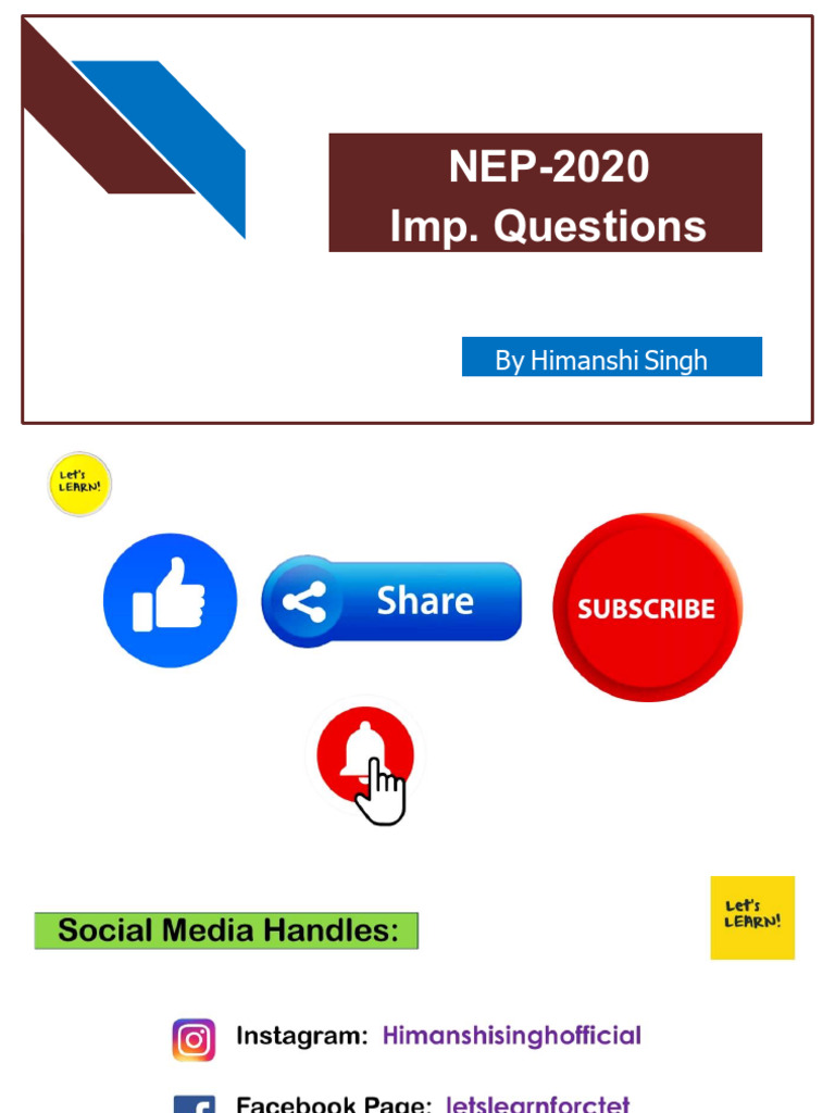 NEP 2020 Important Questions | PDF