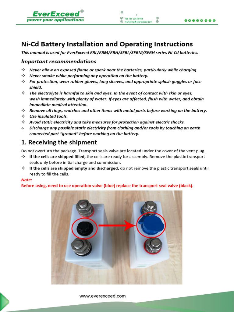 EverExceed Ni-CD Batteries Insallation and Operating Instructions V2.4 20241109 | PDF | Battery ...