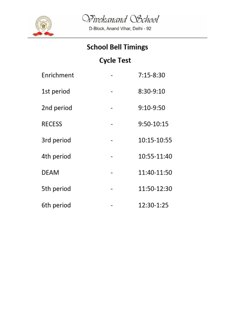 School Bell Timings and Schedule | PDF