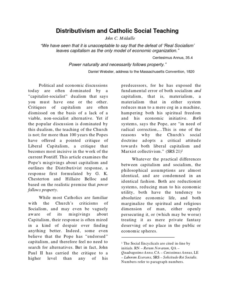Distributivism and Catholic Social Teaching | PDF | Catholic Social ...