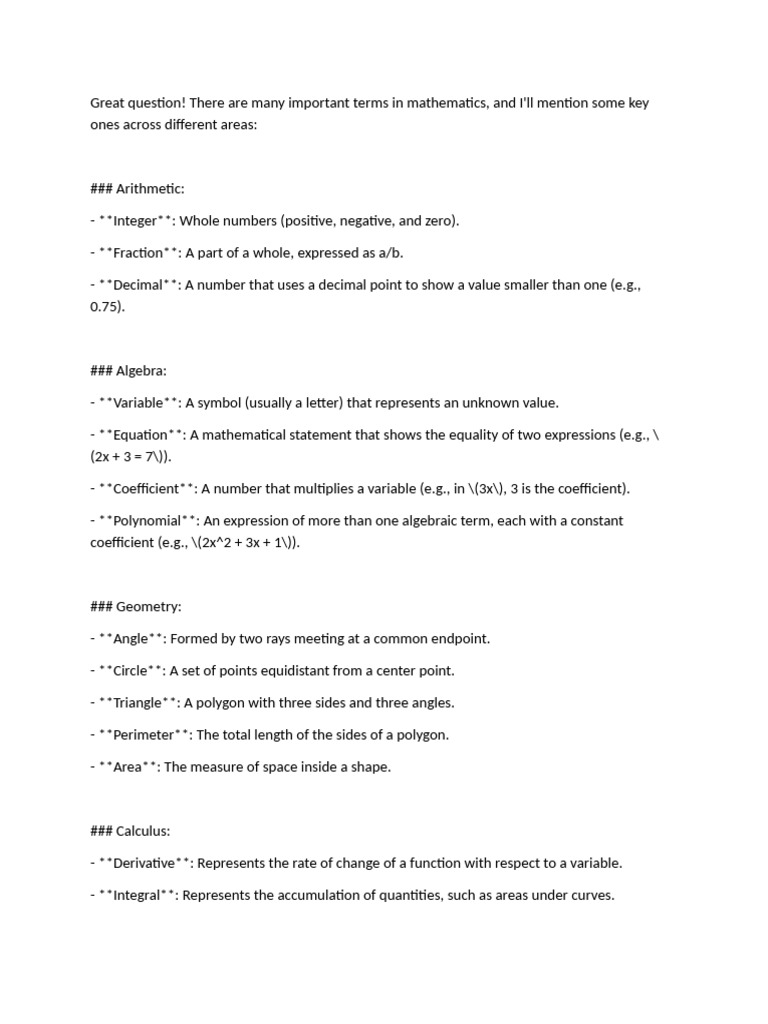 Key Mathematics Terms Explained | PDF