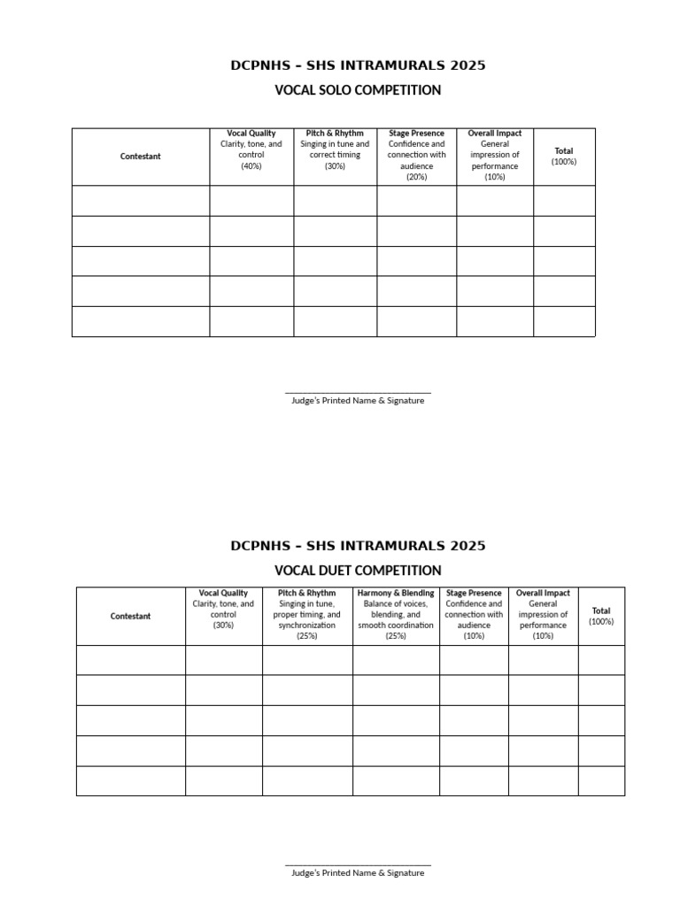 DCPNHS 2025 Vocal Competition Guidelines | PDF