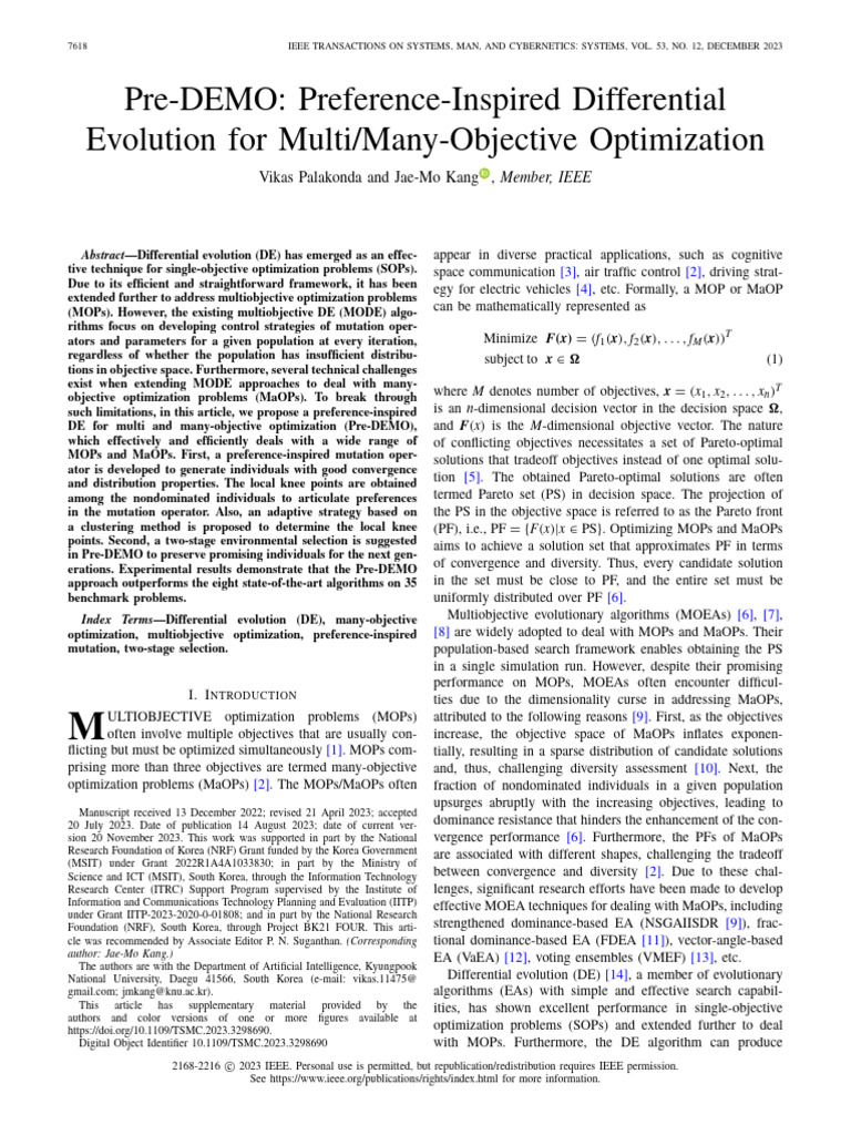 Preference-Inspired DE for Multi-Objective Optimization | PDF | Cluster ...