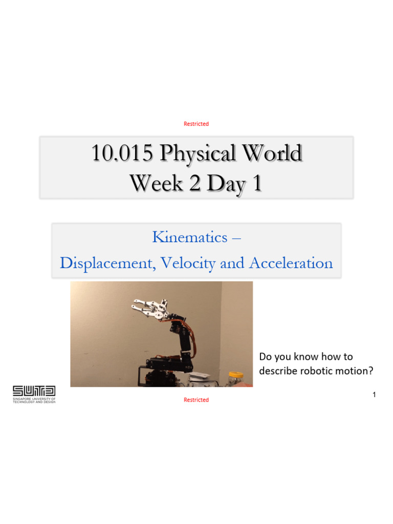 Kinematics W2 SUTD | PDF | Velocity | Acceleration