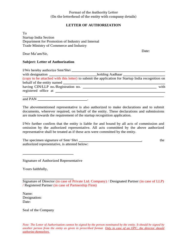 Authorization Letter Format (General) | PDF