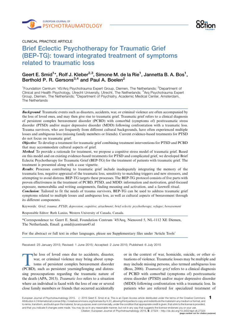 Brief Eclectic Psychotherapy For Traumatic Grief 1749706880 | PDF ...