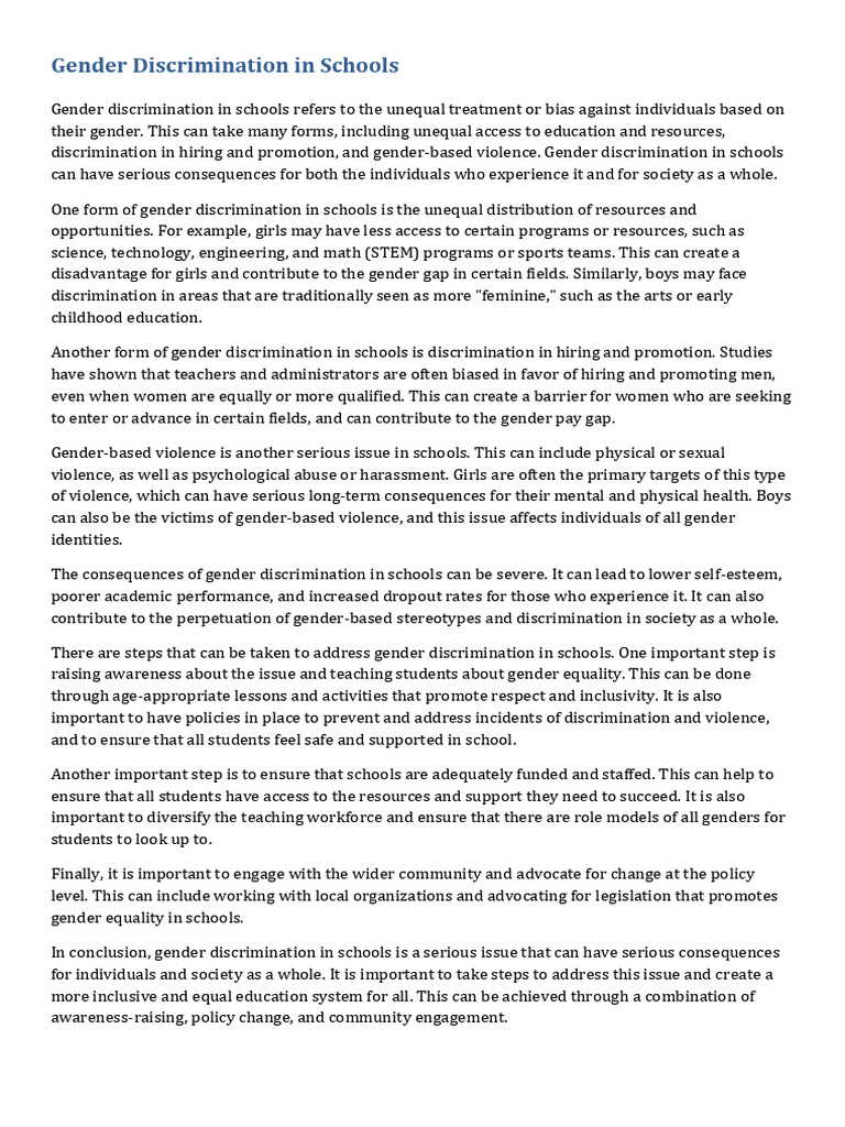 Gender Discrimination in Education | PDF | Sexism | Discrimination