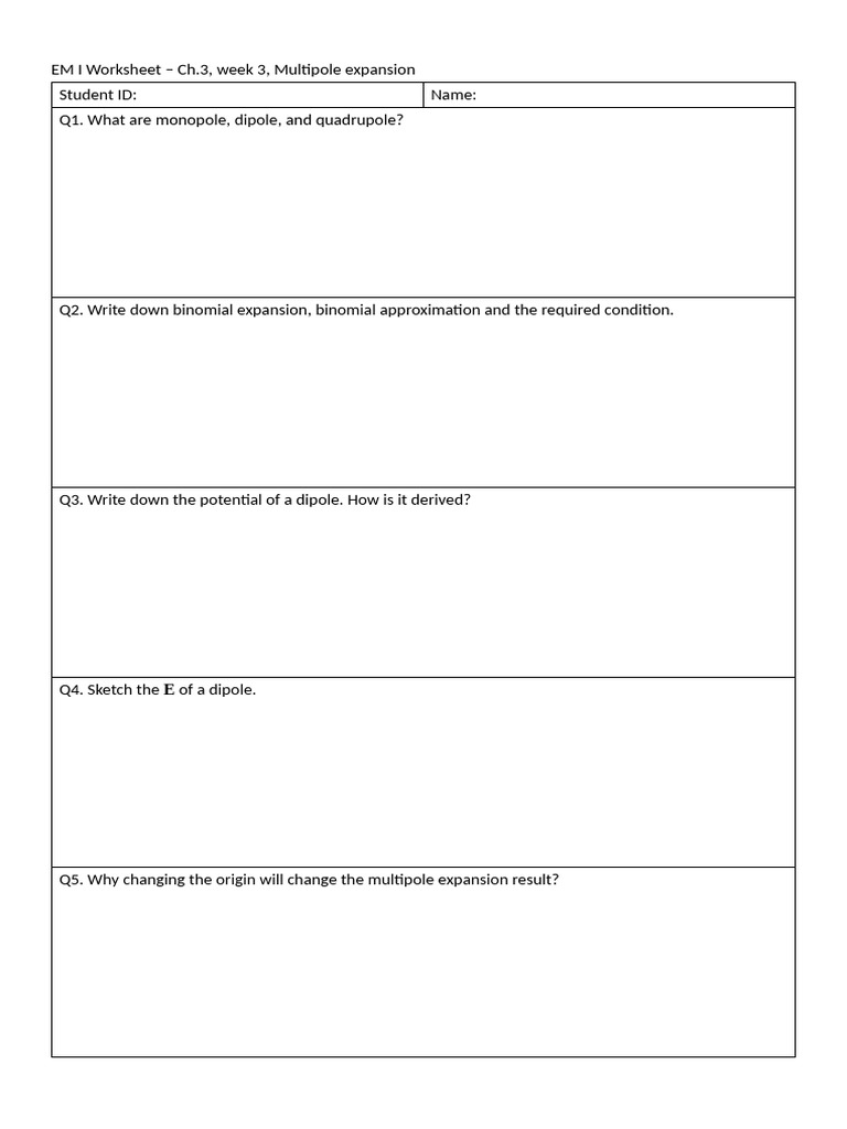 Multipole Expansion Worksheet Ch. 3 | PDF