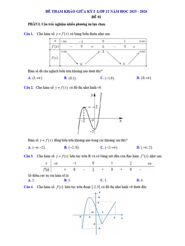 Đề Ôn Tập Gk1 - Môn Toán - k12 ( 25 - 26) | PDF
