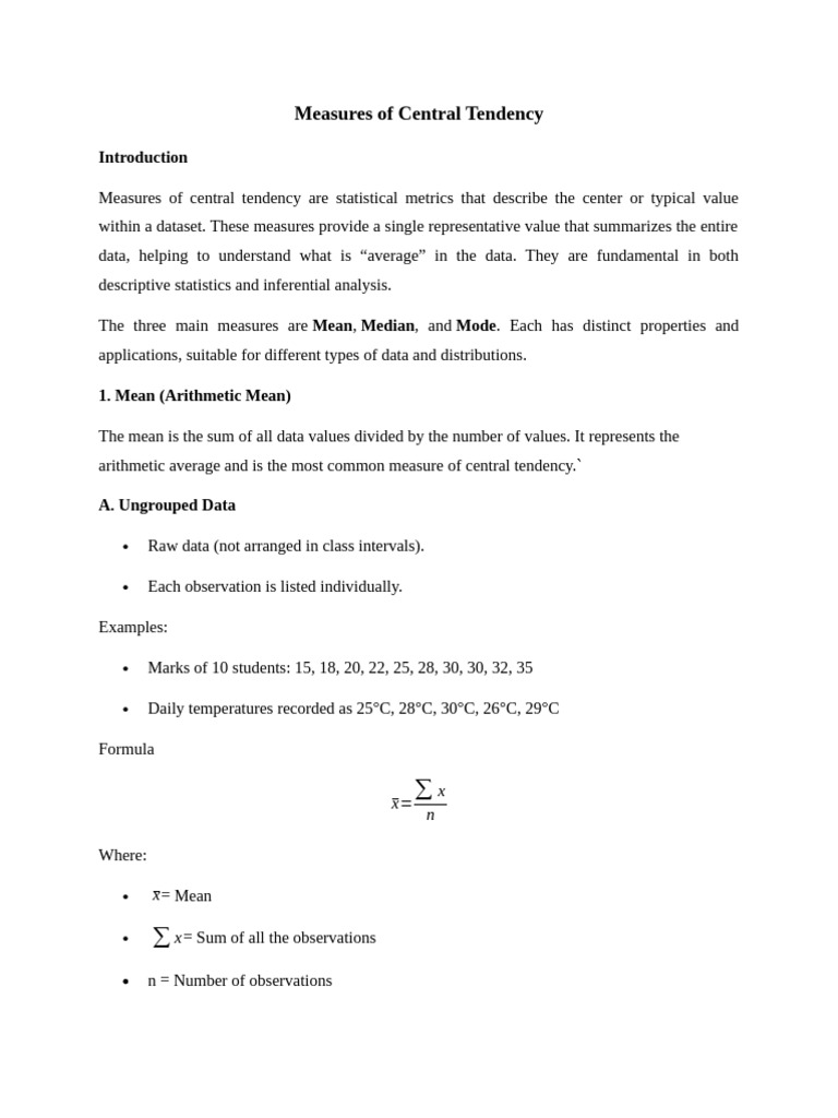 Understanding Central Tendency Measures | PDF | Mode (Statistics) | Median