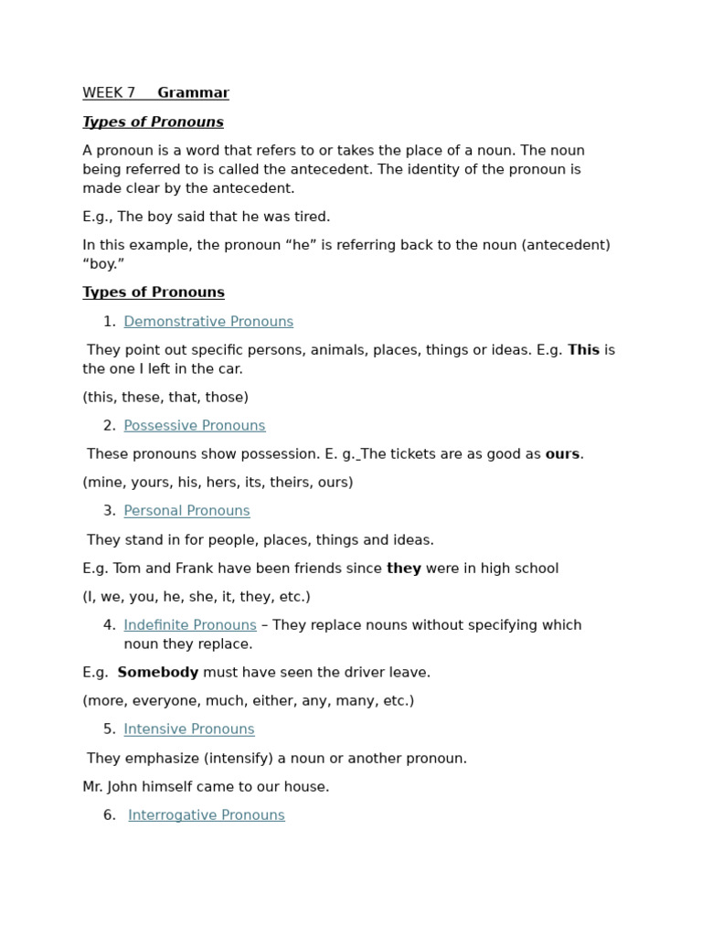 Types of Pronouns Explained | PDF