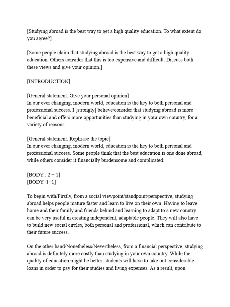 Opinion - For and Against Essays Model | PDF