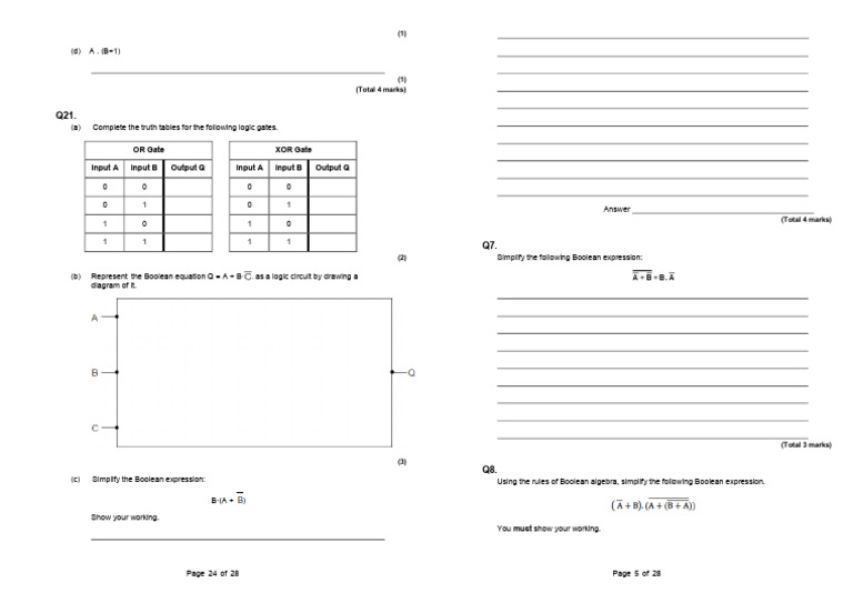 6.5 Boolean Algebra Questions (1) Booklet 5 | PDF