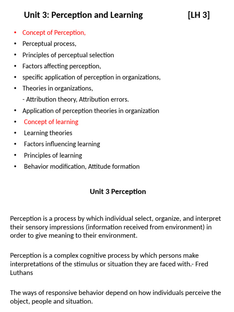 Unit 2 Perception & Learning | PDF | Perception | Classical Conditioning