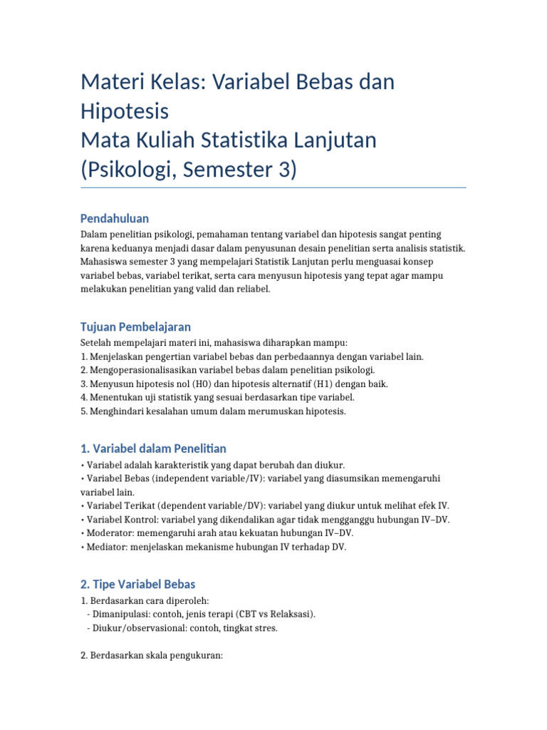 Variabel Bebas dan Hipotesis dalam Statistika | PDF