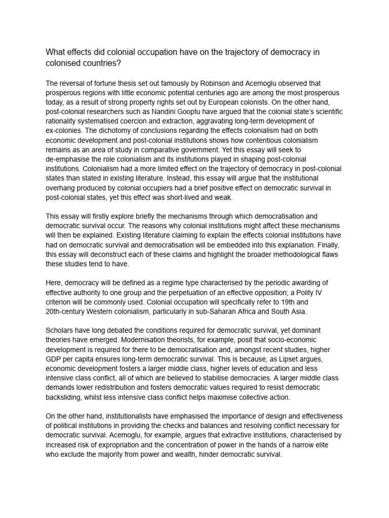 What Effects Did Colonial Occupation Have On The Trajectory of ...