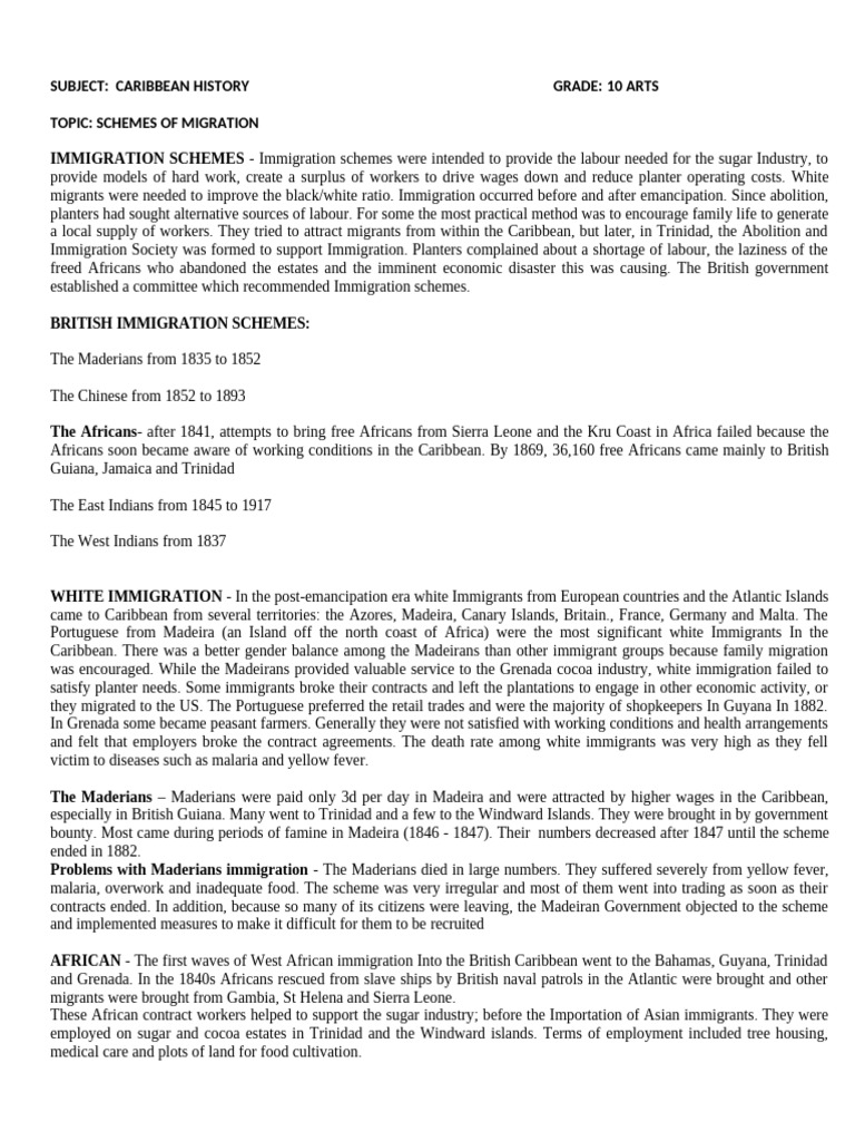 Caribbean Migration Schemes Overview | PDF | Immigration | Caribbean
