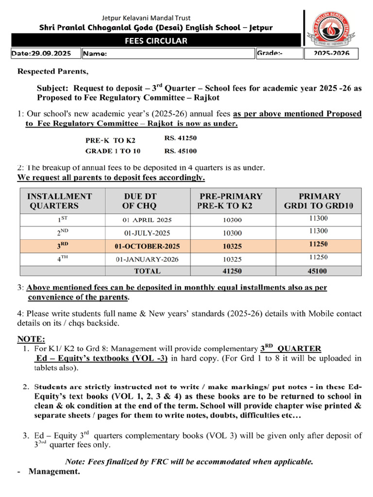 Fees Circular 3rd QTR Both Final | PDF