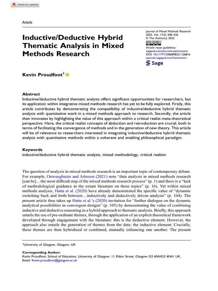 Hybrid Thematic Analysis in Mixed Methods | PDF | Inductive Reasoning ...