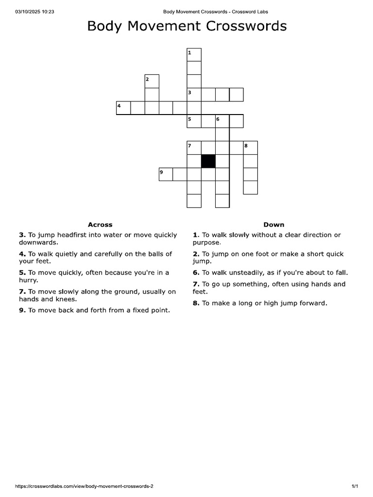 Body Movement Crosswords | PDF