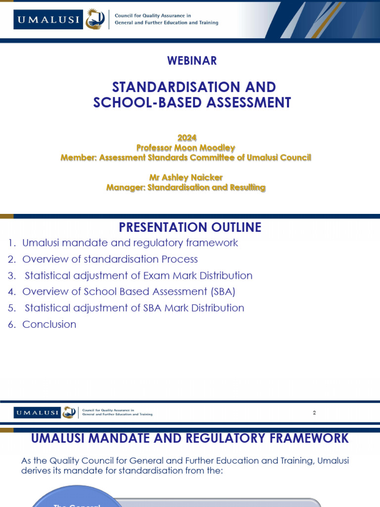 Webinar Presentation On Standardisation and School Based Assessment ...