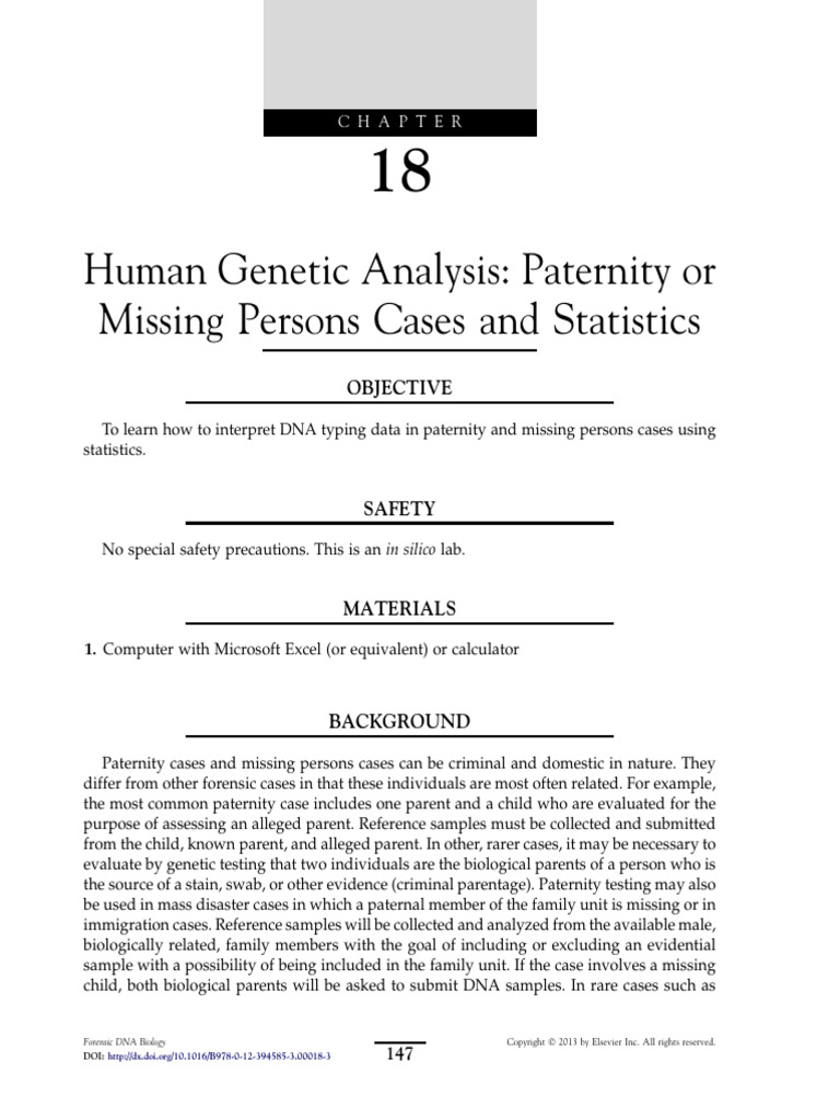 Chapter 18 Human Genetic Analysis Paternity or Missing 2013 Forensic ...