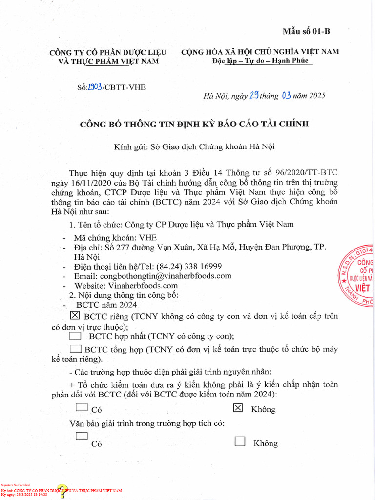 BCTC Riêng 2024 | PDF