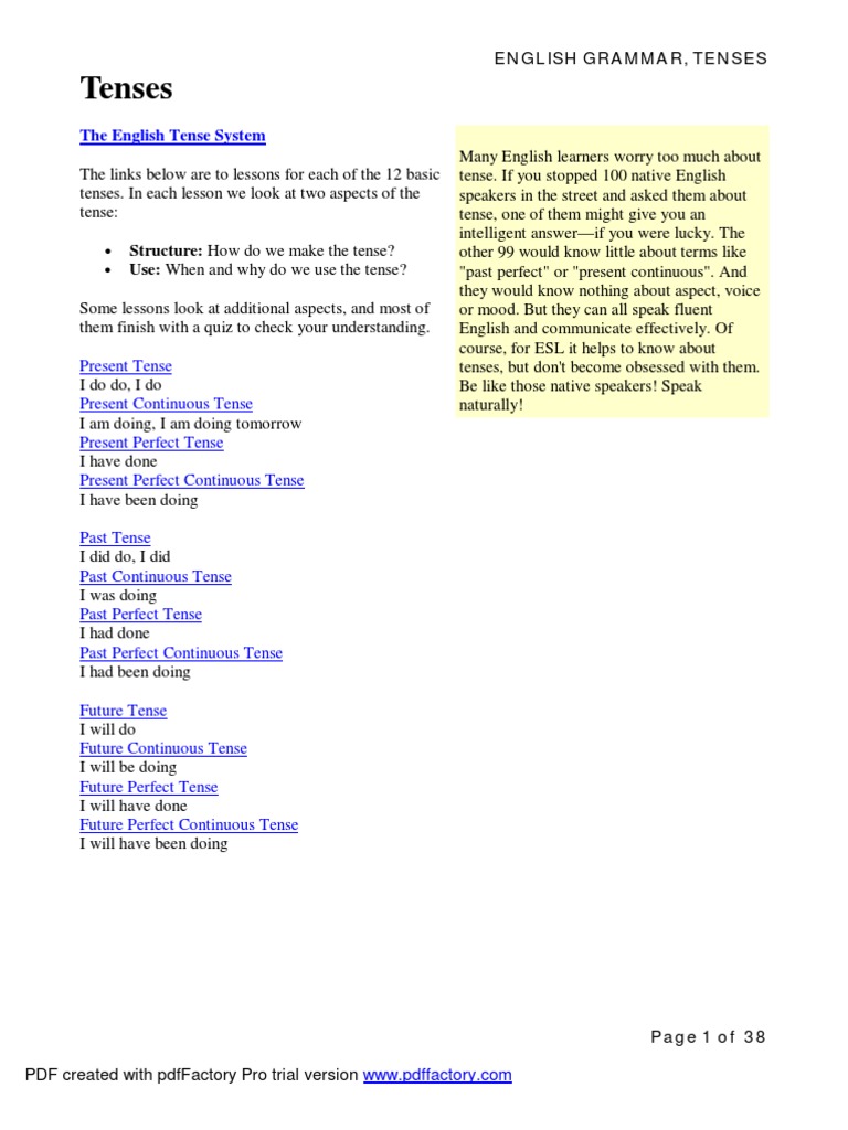 English Grammar Tenses | PDF | Perfect (Grammar) | Grammatical Tense