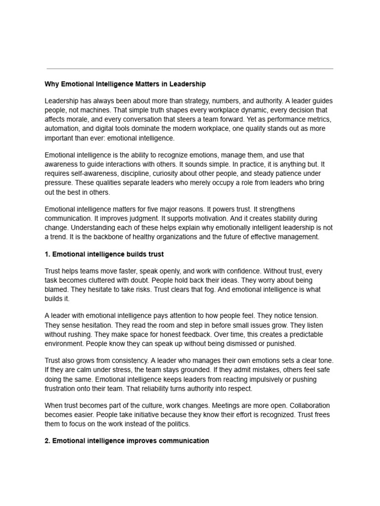 Importance of Emotional Intelligence in Leadership | PDF | Leadership ...