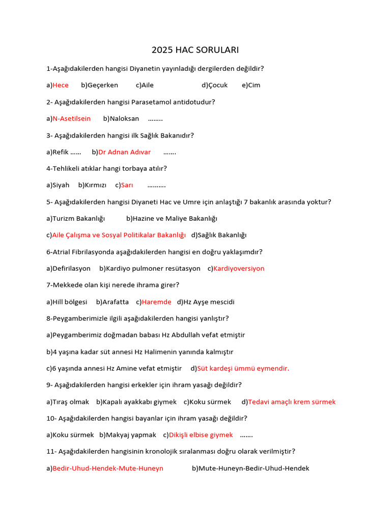 HAC SAĞLIK 2025 1. SINAV | PDF
