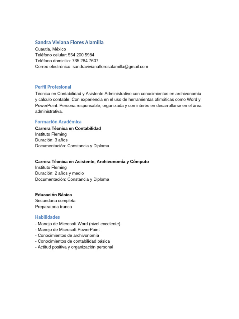 CV Sandra Viviana Flores Alamilla | PDF