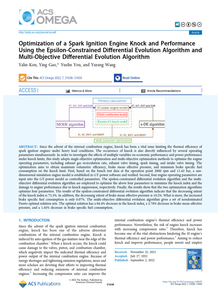 Kou Et Al 2022 Optimization of A Spark Ignition Engine Knock and ...