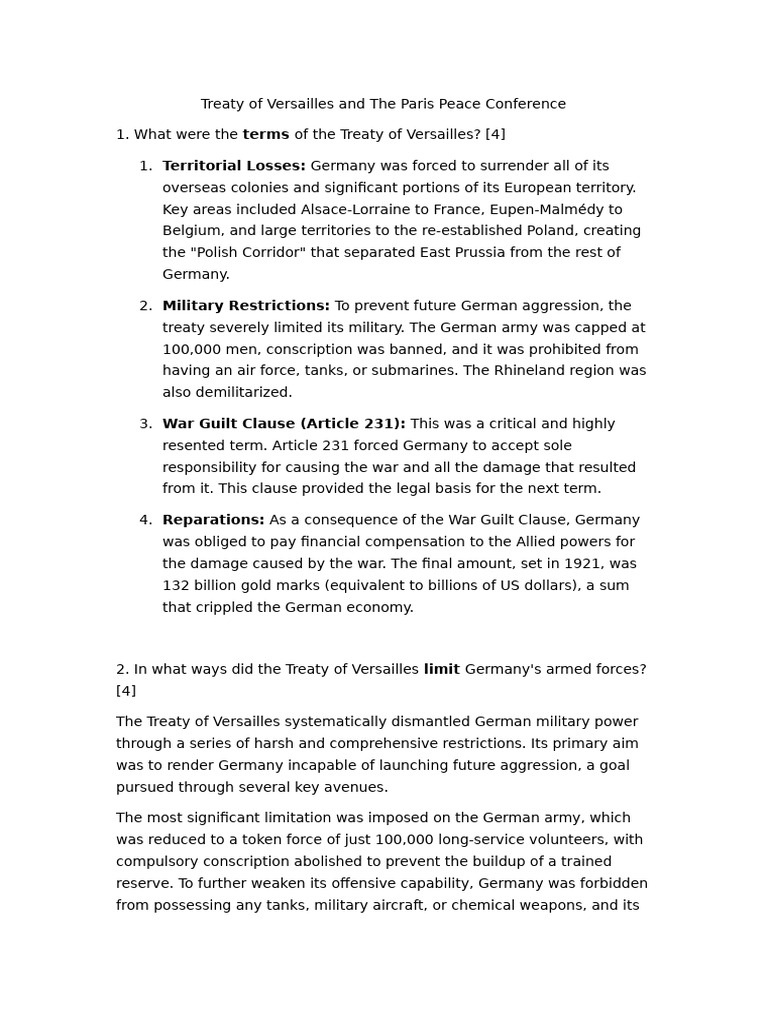 Treaty of Versailles and The Paris Peace Conference | PDF | Treaty Of ...