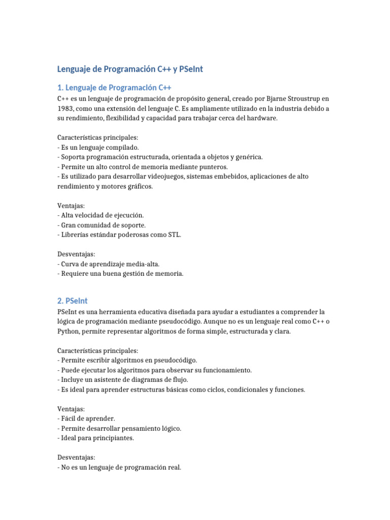 C++ y PSeInt: Guía de Programación | PDF